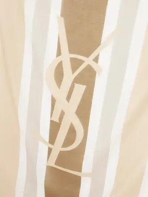 Saint Laurent Cassandre Striped Cotton And Silk-blend Scarf - Brown
