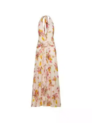 Blumarine Floral-print Dress With Ruffles - Neutrals