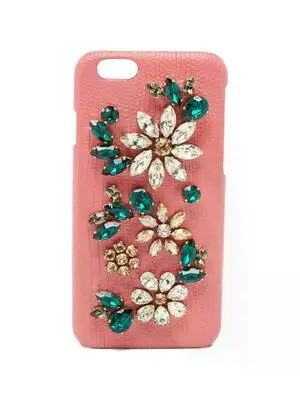 Dolce & Gabbana Lizard-embossed Crystal-embellished Phone Case - Pink