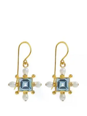 FREYA ROSE FREYA ROSE Cross Blue Topaz And Pearl Drop Earrings
