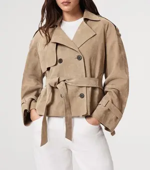 ALLSAINTS Suede Reed Trench Jacket - Brown