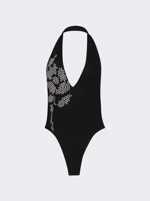 David Koma Metallic Flower Halter Neck Bodysuit - Black