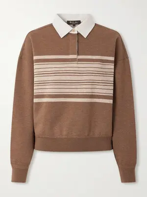 Loro Piana Striped Wool And Cashmere-blend Polo Shirt - Brown