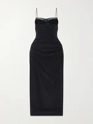 Magda Butrym Draped Lace-trimmed Silk-satin Midi Dress