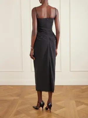 Magda Butrym Draped Lace-trimmed Silk-satin Midi Dress