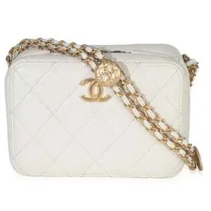Chanel Quilted Caviar Twist Your Buttons Clutch With Chain - White
