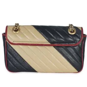 Gucci Black Beige Matelasse Calfskin Torchon Marmont Shoulder Bag