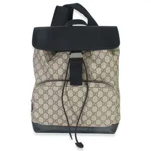 Gucci Gg Supreme Canvas Drawstring Buckle Backpack - Beige