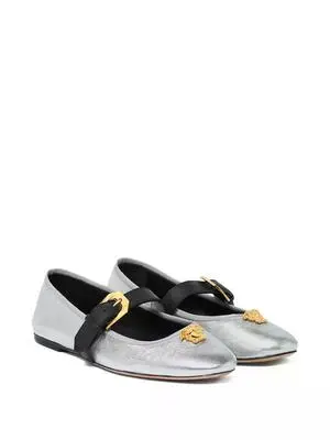 Versace La Medusa Metallic Ballerinas With Buckle Strap - Silver