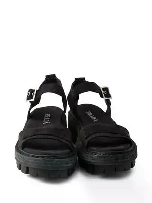 Prada Canvas Sandals With Antiqued Effect - Black