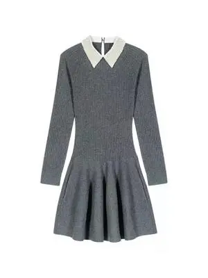Maje Ribbed Knit Mini Dress With Detachable Beaded Collar