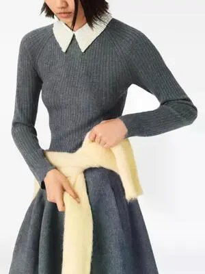 Maje Ribbed Knit Mini Dress With Detachable Beaded Collar
