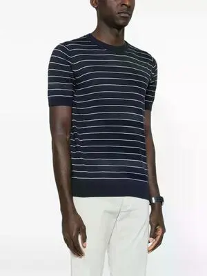 LARDINI Striped Knitted T-shirt - Blue
