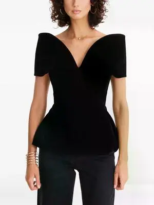 MOOS STUDIO V-neck Peplum Top - Black