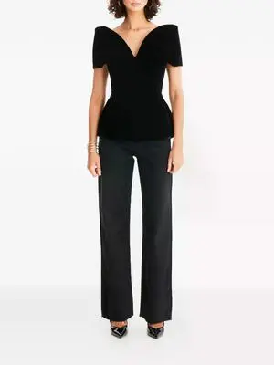 MOOS STUDIO V-neck Peplum Top - Black