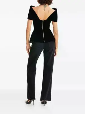 MOOS STUDIO V-neck Peplum Top - Black