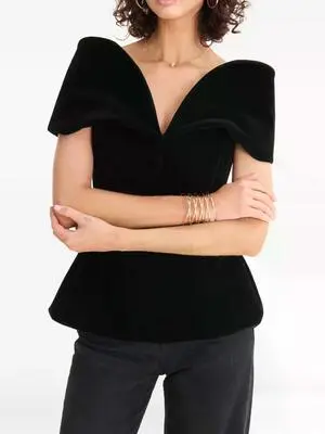MOOS STUDIO V-neck Peplum Top - Black