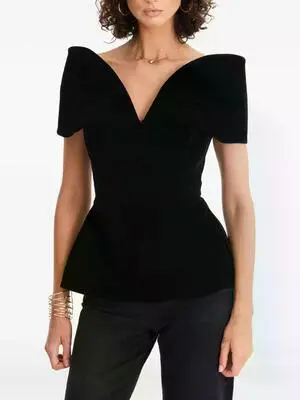 MOOS STUDIO V-neck Peplum Top - Black
