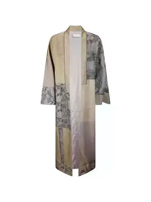 HUI HUI Floral-embroidered Kimono - Neutrals