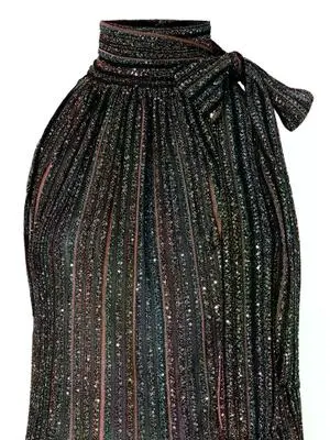 Missoni Tie-neck Striped Ribbed Knit Sleeveless Top