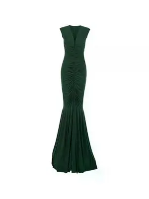 Norma Kamali V-neck Ruched Gown