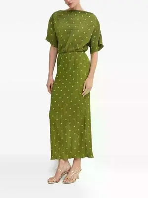 NEVER FULLY DRESSED Polka-dot Plissé Maxi Dress