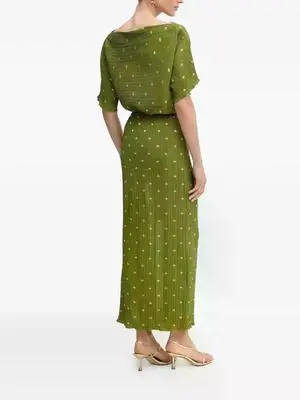 NEVER FULLY DRESSED Polka-dot Plissé Maxi Dress