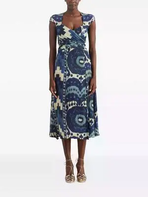 Ralph Lauren Cap-sleeve Pattern Midi Dress - Blue