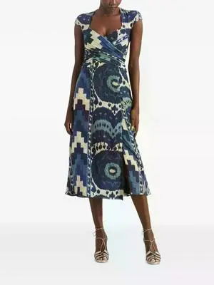Ralph Lauren Cap-sleeve Pattern Midi Dress - Blue