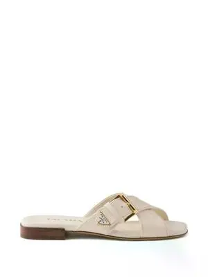 Prada Leather Criss-cross Buckle Slides