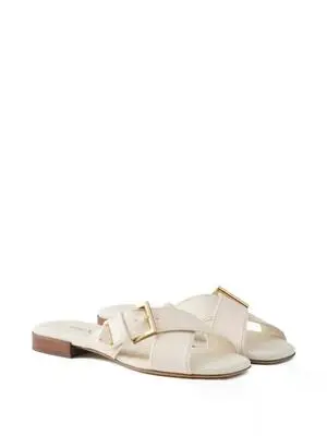 Prada Leather Criss-cross Buckle Slides