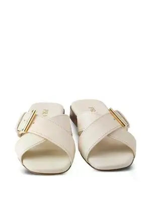 Prada Leather Criss-cross Buckle Slides