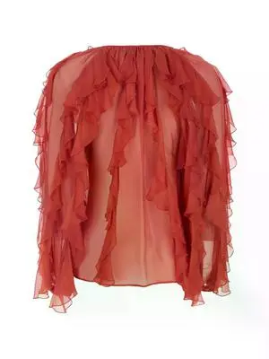 Momoni Ruffled Buttoned Top - Red
