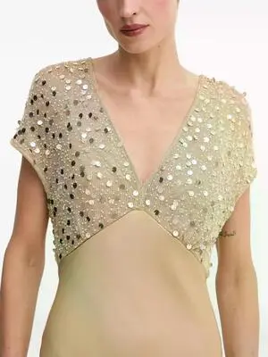 NEVER FULLY DRESSED Sequin V-neck Maxi Dress