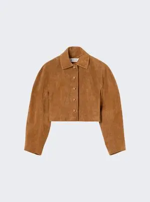 RÃHE Rounded Textured Suede Jacket - Brown