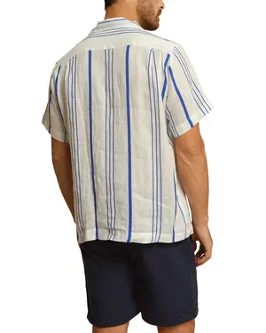 PENINSULA SWIMWEAR Striped Linen Bowling Shirt - La Greca