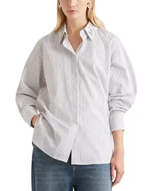 Marella Striped Shirt With Rhinestone Collar