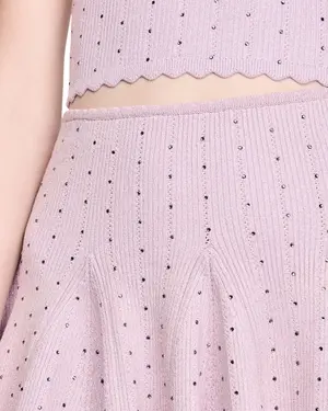 Sandro Short Rhinestone Knit Skirt - Mauve