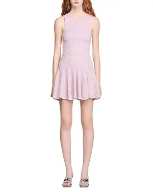 Sandro Short Rhinestone Knit Skirt - Mauve