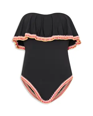 MILLY Strapless Crochet Ruffle One Piece Swimsuit
