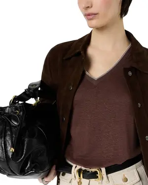 Gerard Darel Mirana Linen V-neck Top - Brown