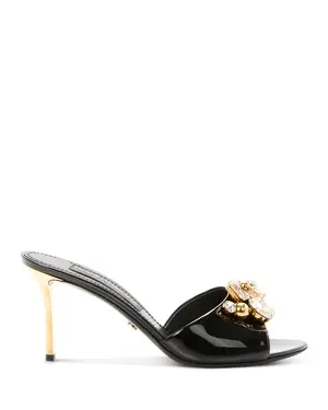 Dolce & Gabbana Patent Leather Crystal Cluster Mules - Black/gold/crystal
