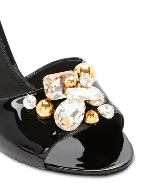 Dolce & Gabbana Patent Leather Crystal Cluster Mules - Black/gold/crystal