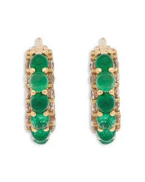 Ileana Makri 18k Emerald And Diamond Hoop Earrings - Yellow Gold