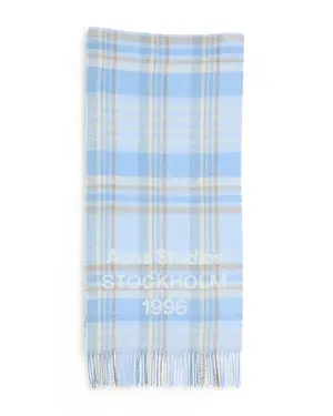 Acne Studios Wool Blend Check Logo Scarf - Aqua Blue/beige
