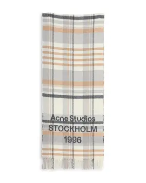 Acne Studios Wool Blend Check Logo Scarf - White/beige