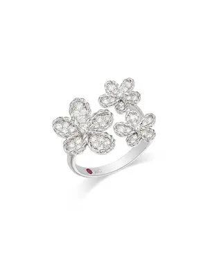 Roberto Coin 18k Gold Diamond Triple Flower Cluster Ring - White
