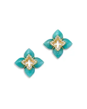 Roberto Coin 18k Yellow Gold Venetian Princess Amazonite & Diamond Flower Stud Earrings Gold