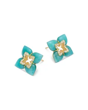 Roberto Coin 18k Yellow Venetian Princess Amazonite & Diamond Flower Stud Earrings - Gold/blue