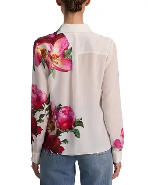 Alice + Olivia Willa Placket Floral Print Top - Empress Bloom/off White